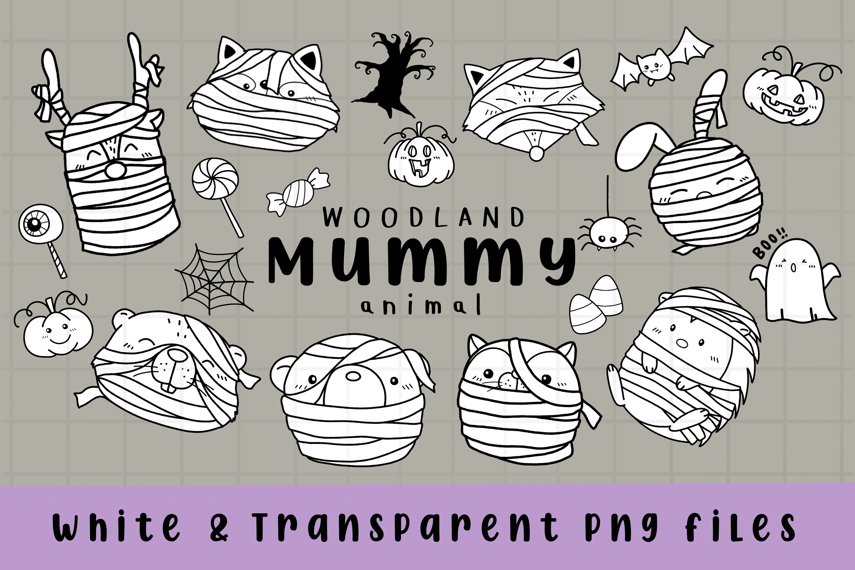 Woodland Mummy Animal Face Clipart, Cute Halloween Clipart, Ghost ...