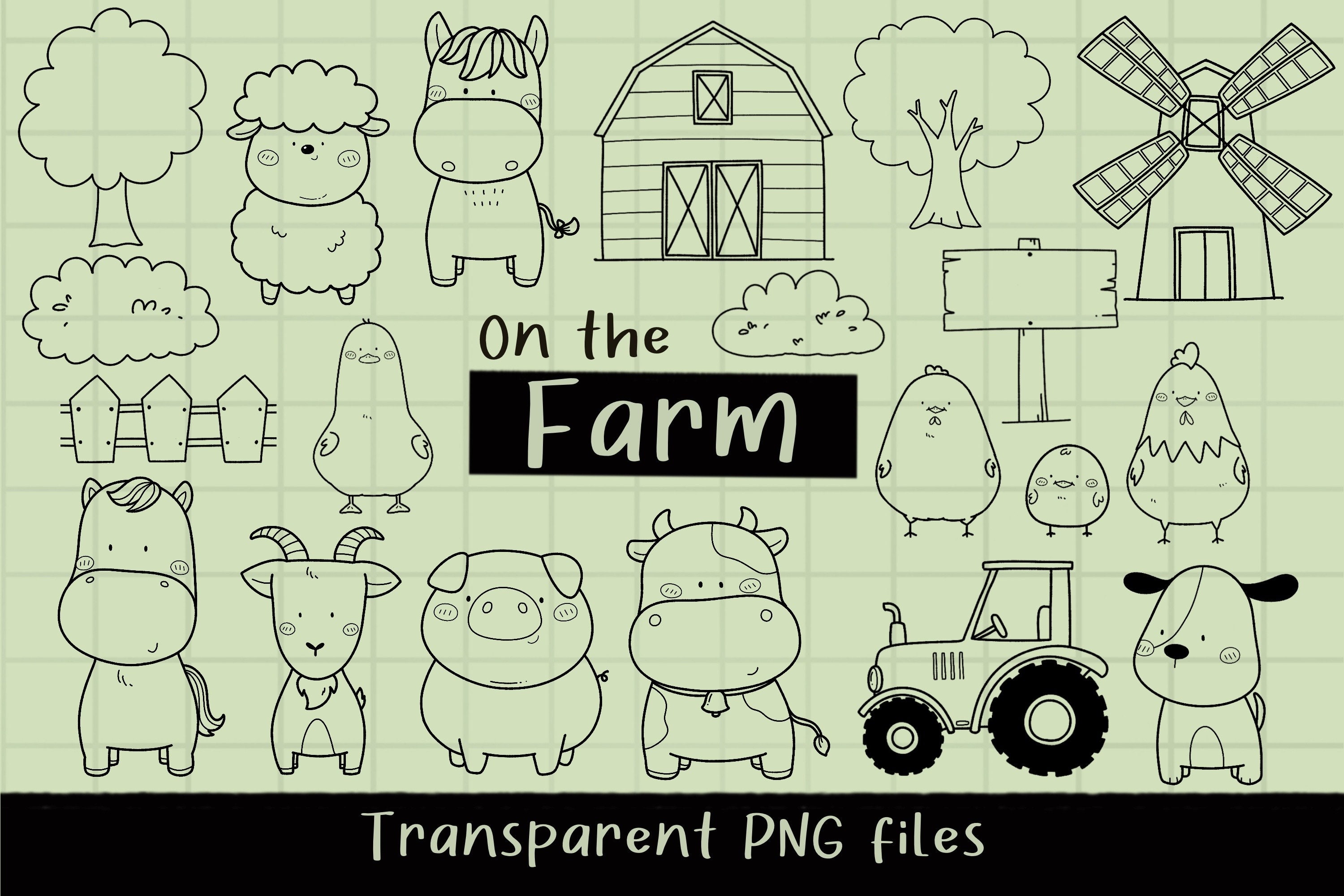 Farm Animals Clipart, Cute Farm Animal, Farmland, Farm Life, Outline ...