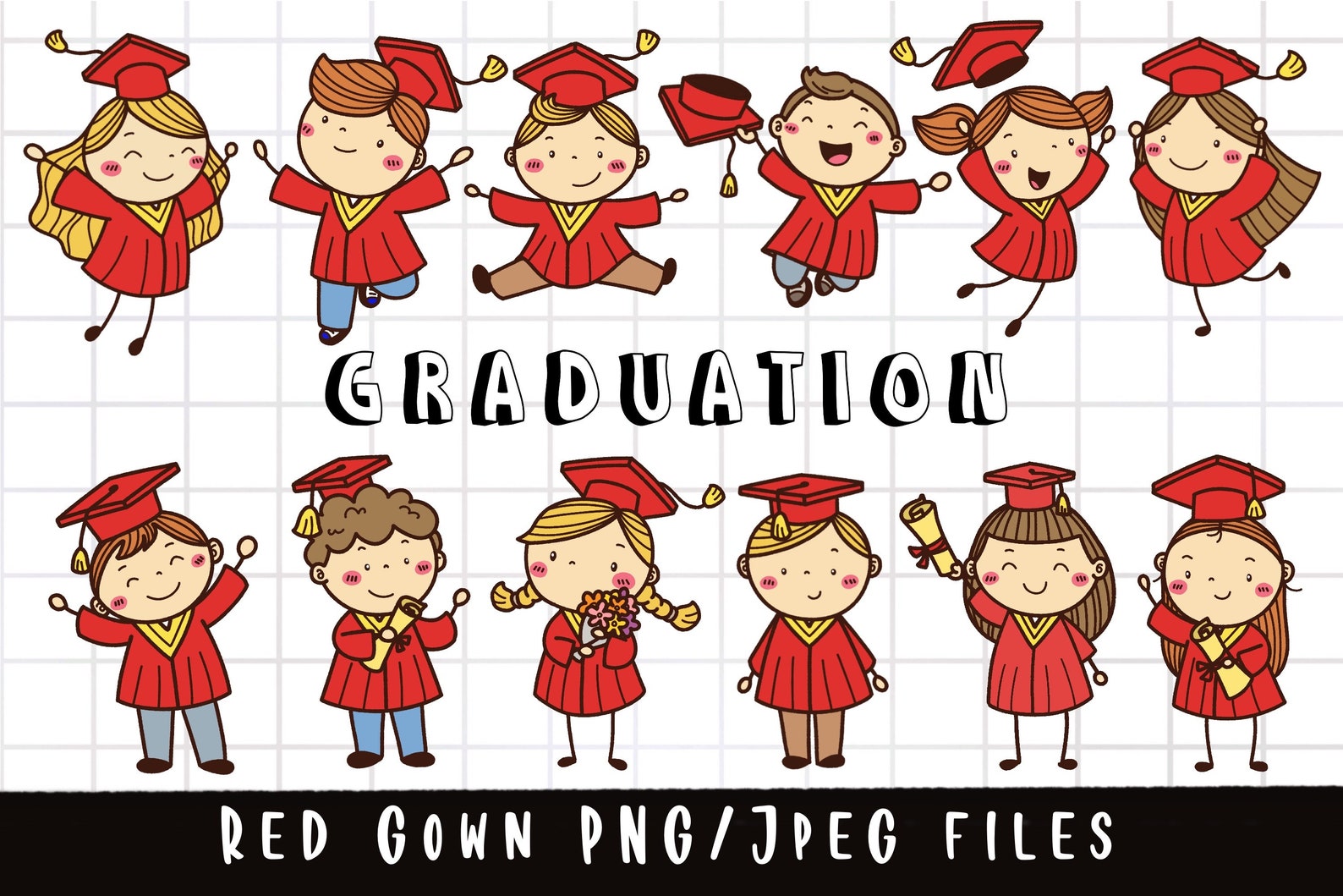 Graduation Doodle Boy and Girl Clipart Stick Figure - Etsy