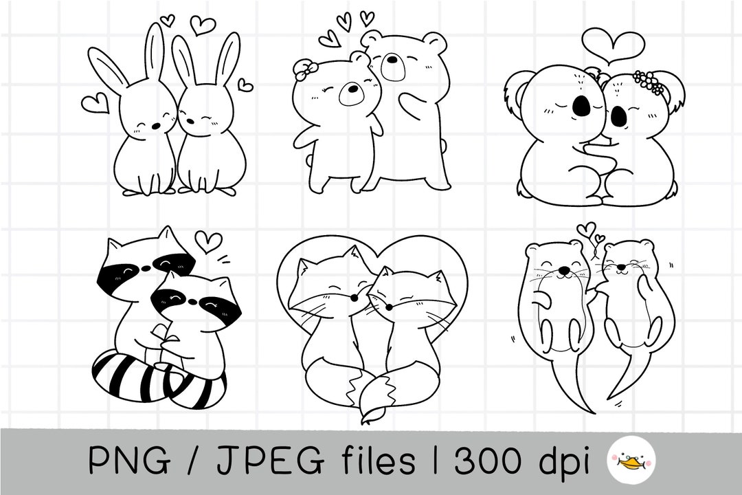 Cute Animal Couples Clipart, Woodland Lovers Clipart, Wild Cute Animal ...