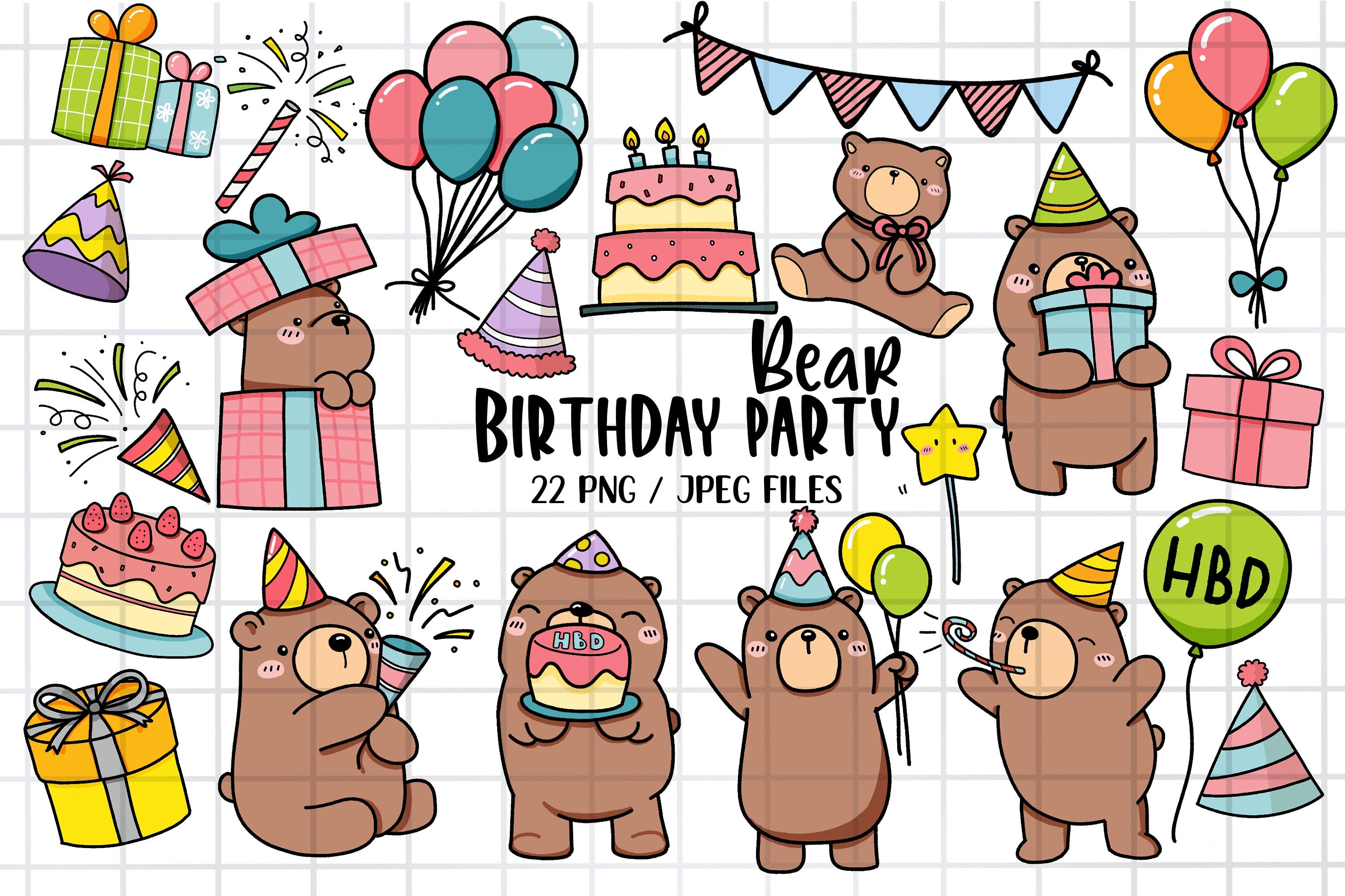 Bear Birthday Party Clipart, Happy Birthday, Cute Bear Clipart ...