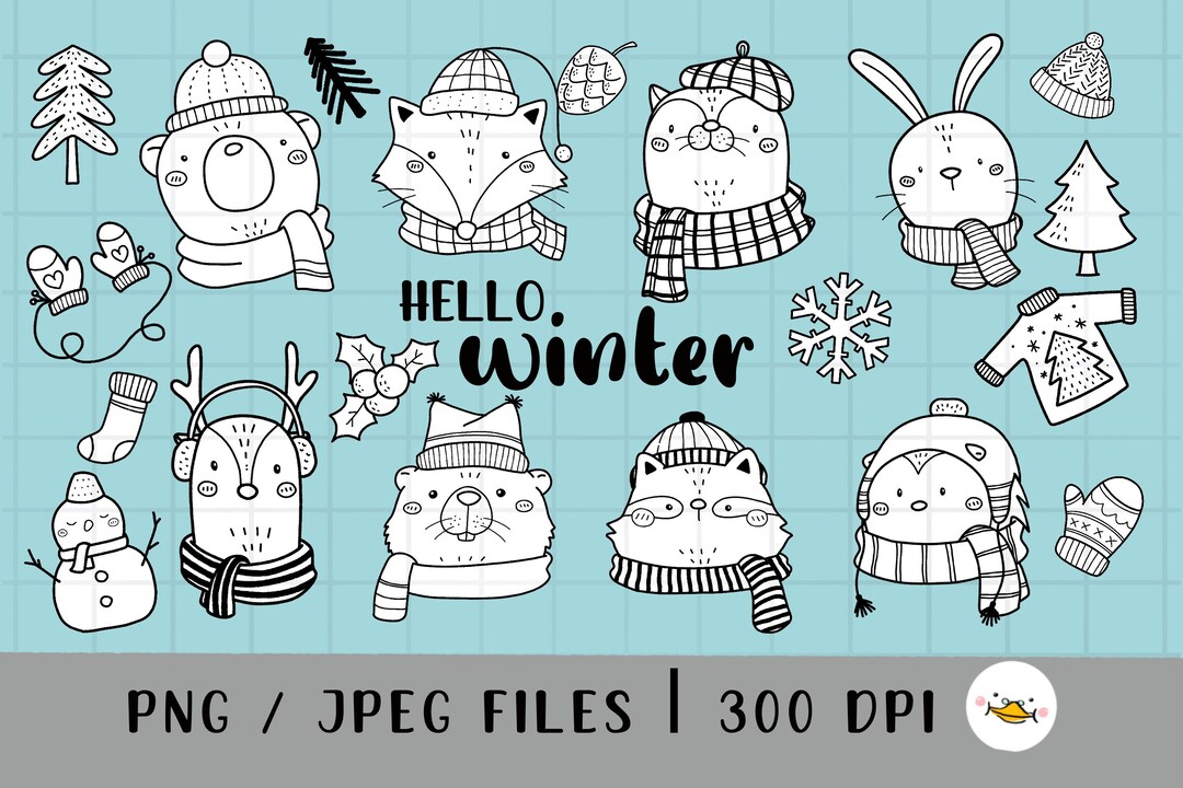 Hello Winter Woodland Animals Clipart, Winter Forest Animal, Wild Cute ...
