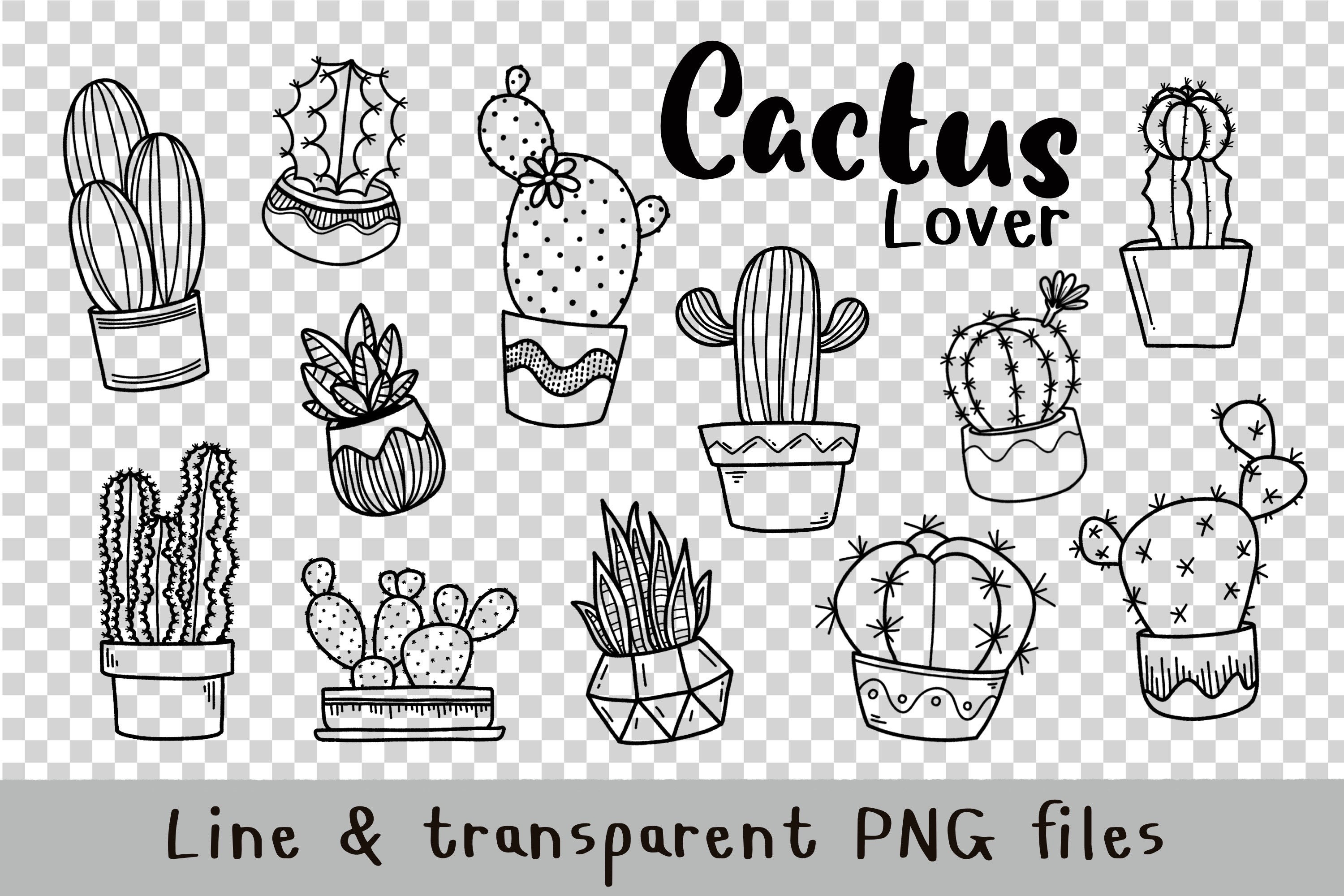 Doodle Cactus Cliparts, Succulent Clipart Set, House Plants Clipart ...