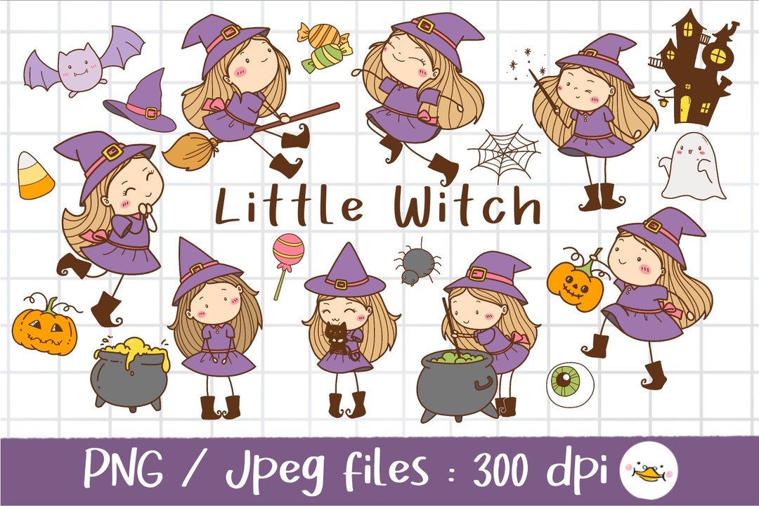 Doodle Witch Clipart, Halloween Clipart, Stick Figure Clipart, Outline ...