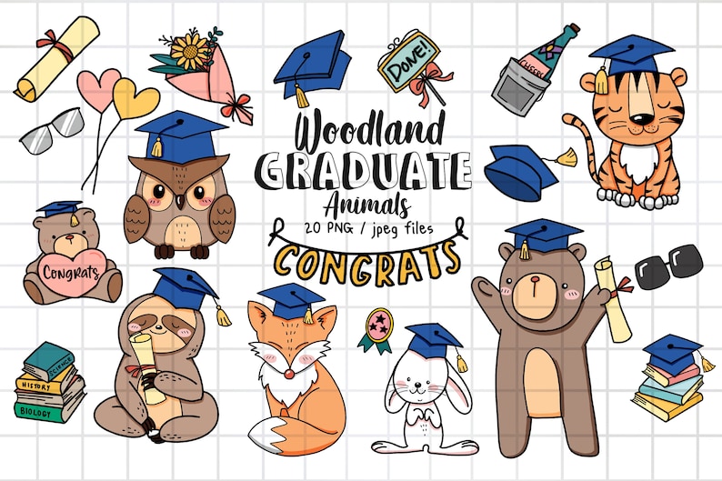 Woodland Graduate Animal Clipart, Graduation Clipart ,congratulaions ...