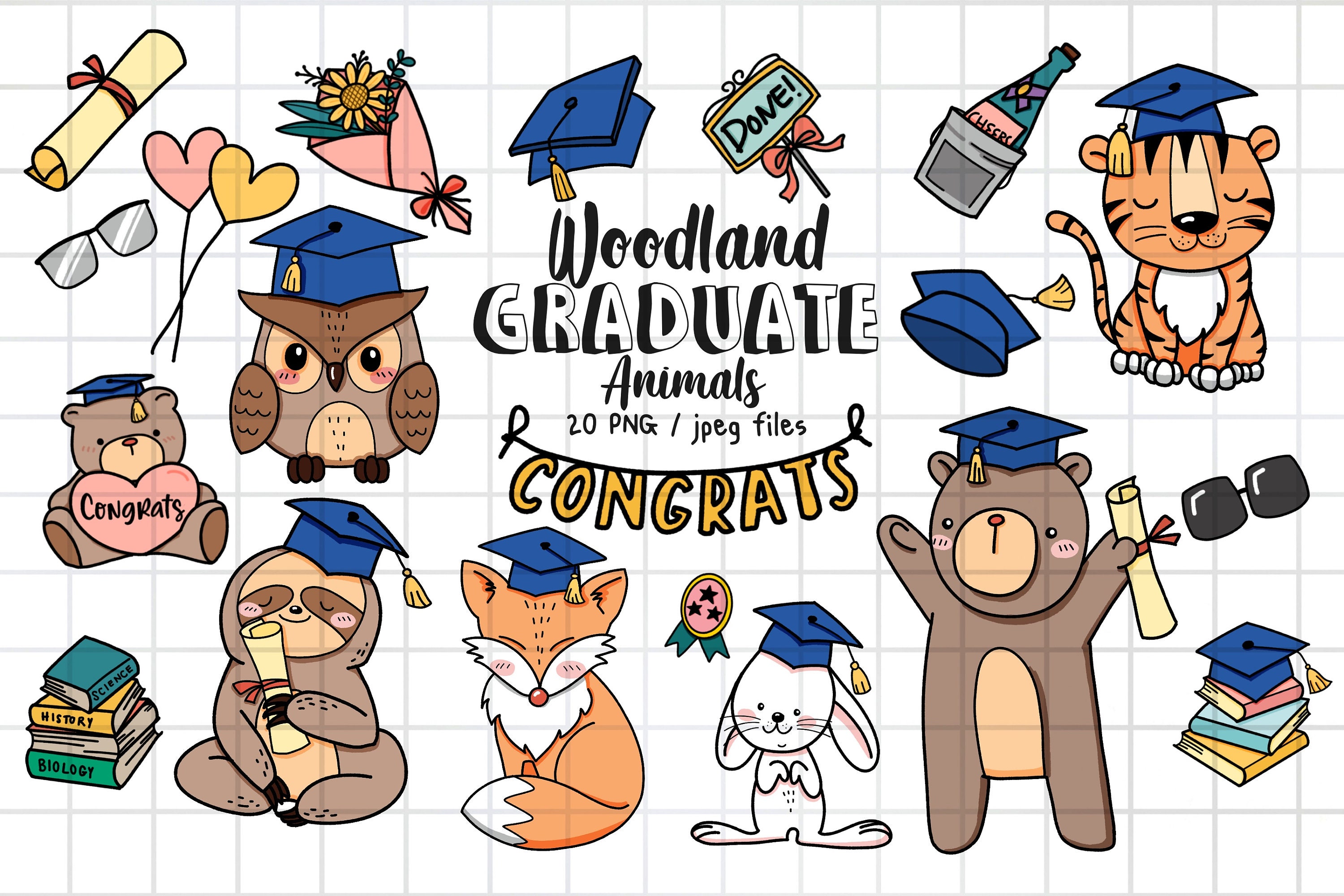 Woodland Graduate Animal Clipart Graduation Clipart - Etsy Hong Kong
