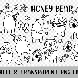 Bear Honey Clipart, Bee Honey Outline Doodle, Bear Doodle, Honey ...
