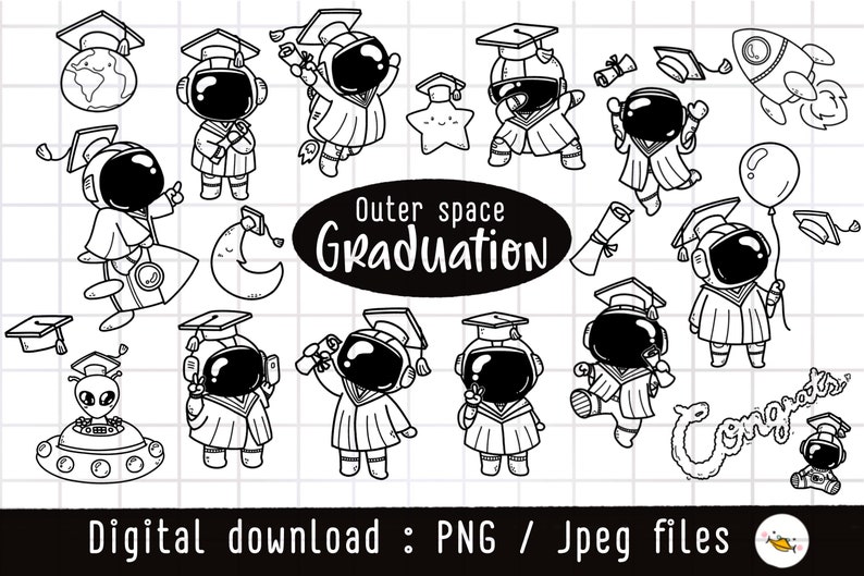 Astronaut Graduation Clipart, Outer Space Clipart, Planet, UFO ...