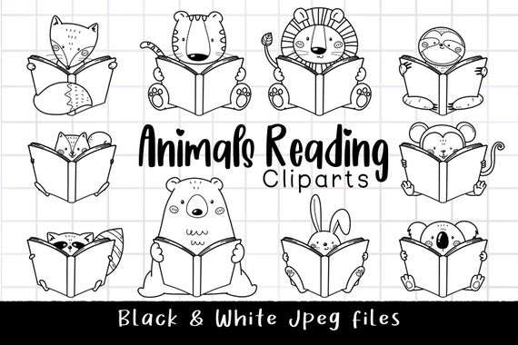 Animals Reading Black And White Clipart