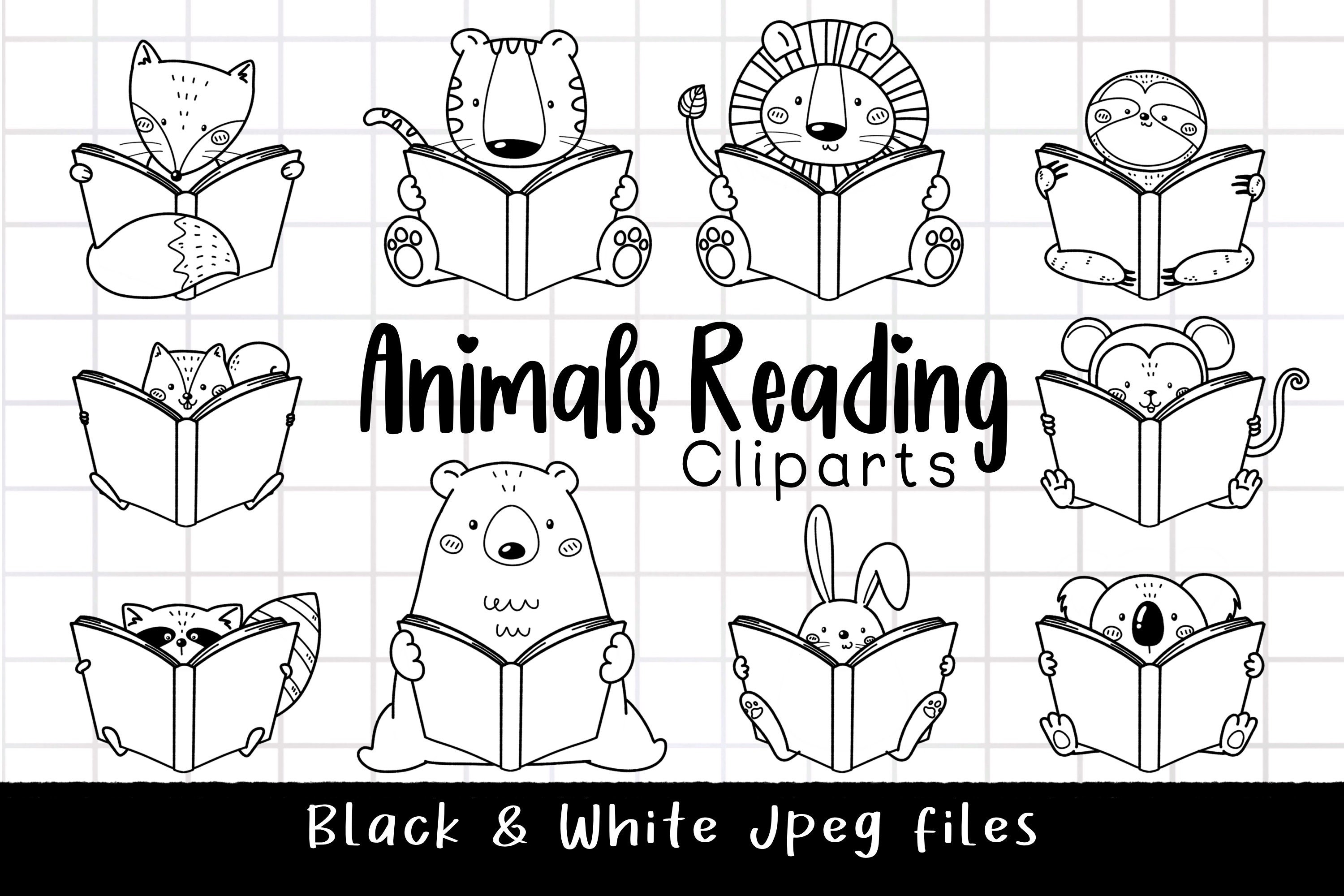 Woodland Animal Reading a Book Clipart, Book Lover Animal Clipart ...