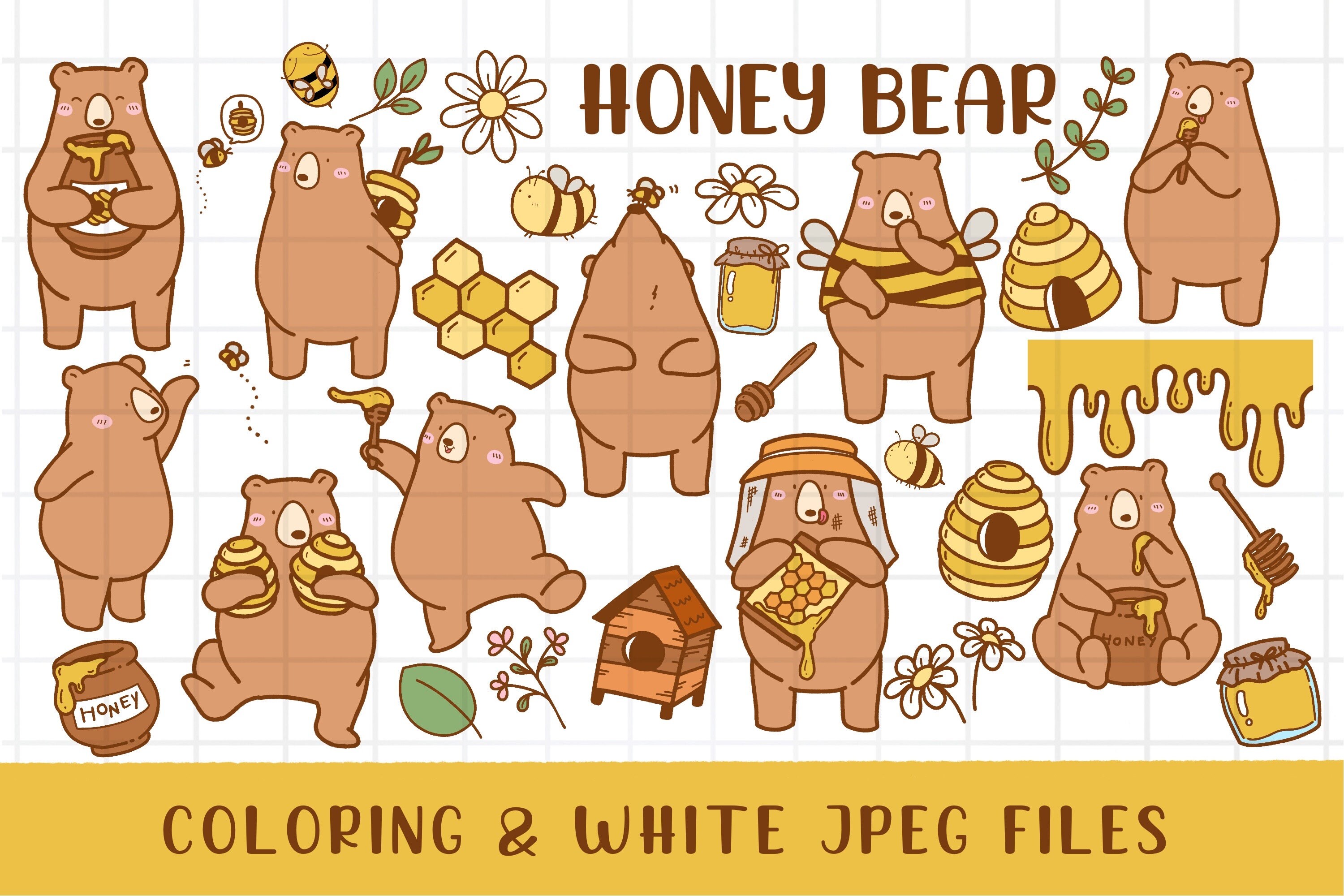 Bear Honey Clipart, Bee Honey Outline Doodle, Bear Doodle, Honey ...
