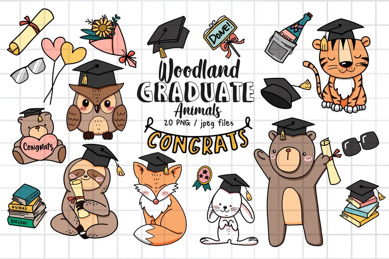 Woodland Graduate Animal Clipart, Graduation Clipart ,congratulaions ...