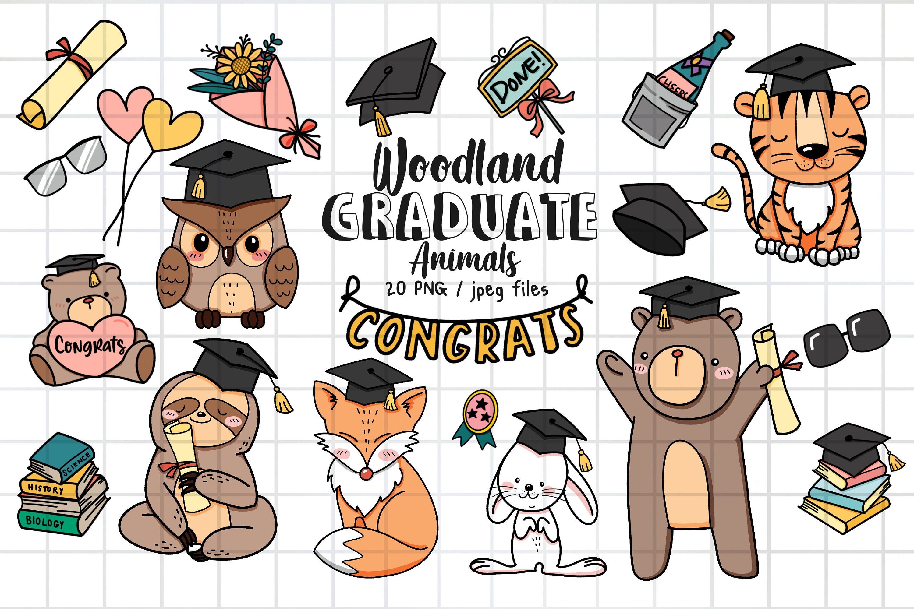 Woodland Graduate Animal Clipart Graduation Clipart - Etsy Hong Kong