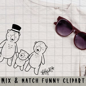 Family of Bears Clipart, Cute Bear, Dad & Mom, Woodland Animal, Outline ...