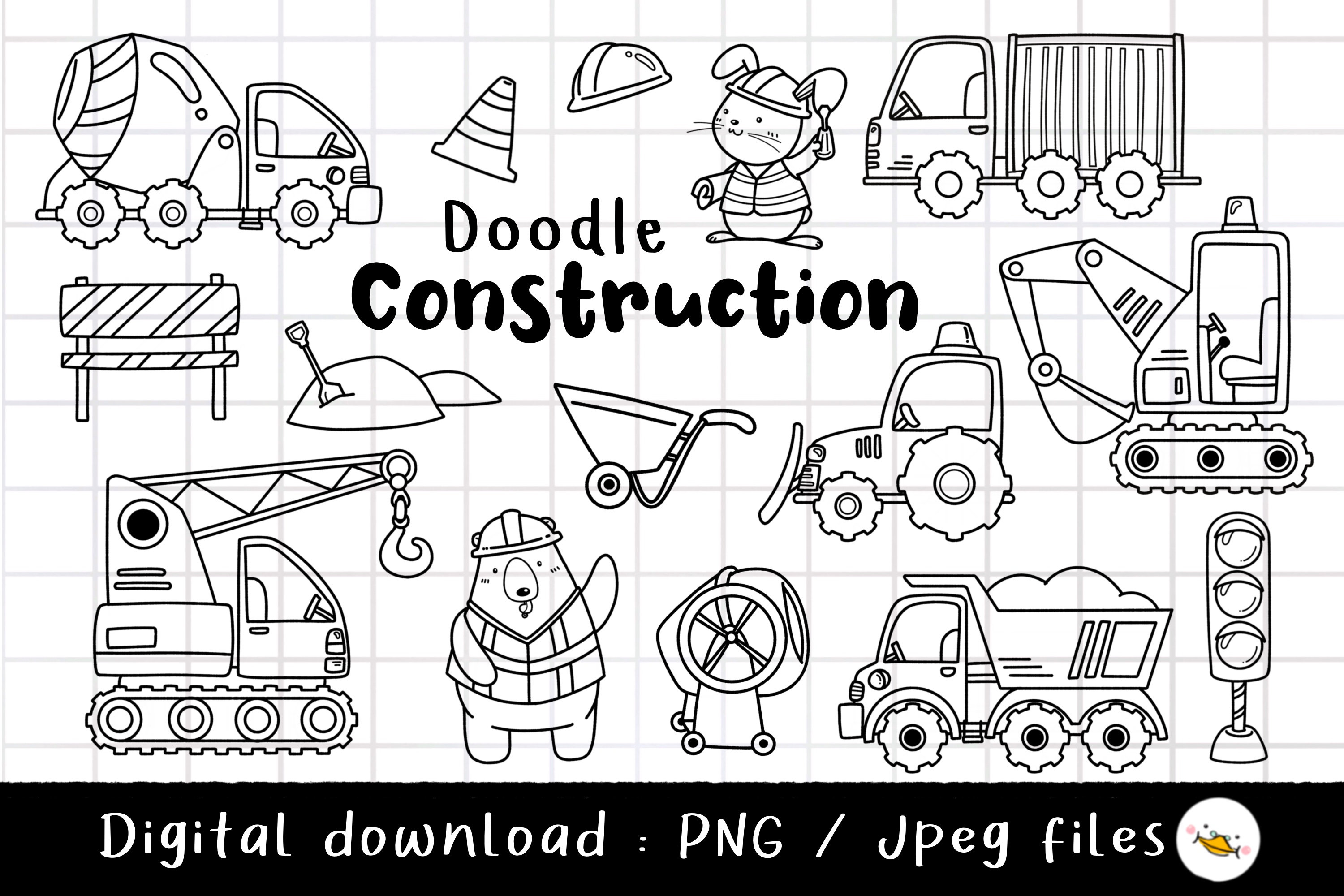 Doodle Construction Clipart, Construction Truck, Constrution Party ...