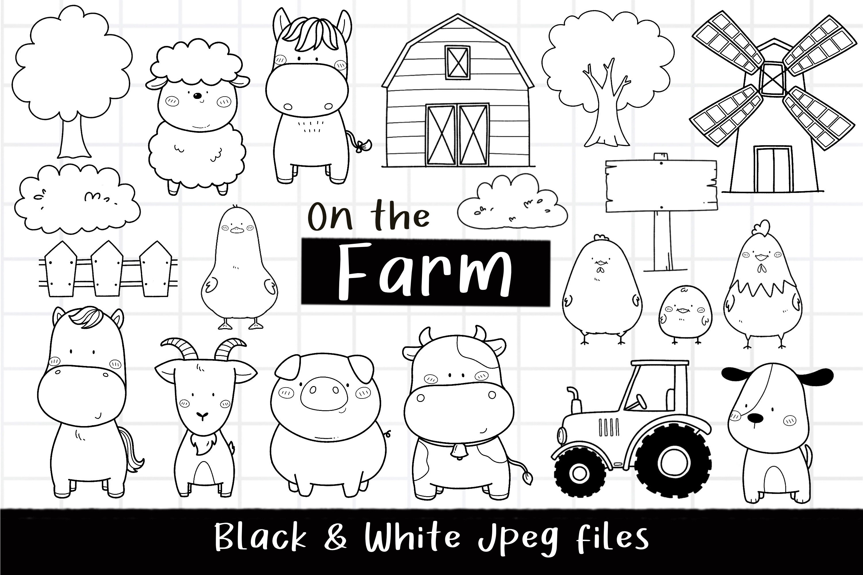 Farm Animals Clipart, Cute Farm Animal, Farmland, Farm Life, Outline ...