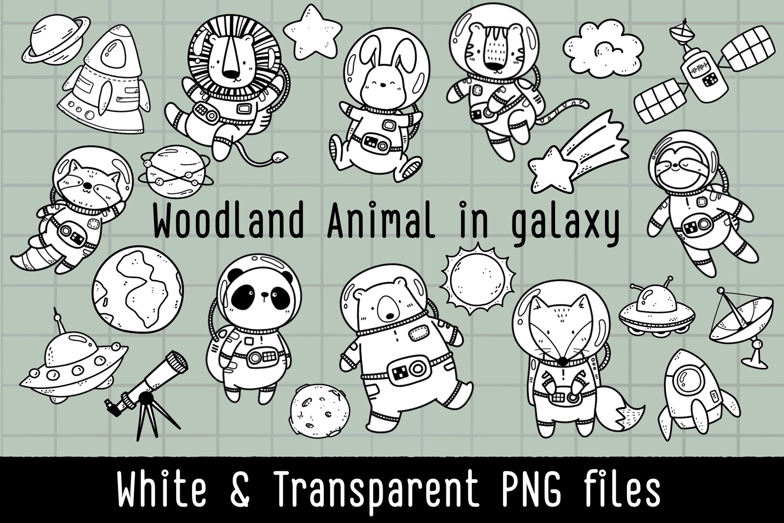 Woodland Animals in Outer Space Clipart, Cute Animal Clip Art, Galaxy ...