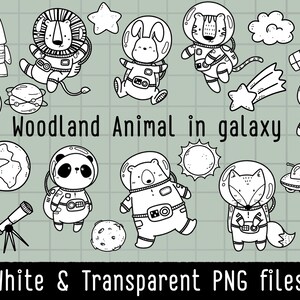 Woodland Animals in Outer Space Clipart, Cute Animal Clip Art, Galaxy ...