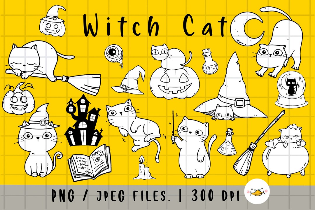 Witch Cat Clipart, Halloween Clipart, Pumpkin Png, Horror Kitty ...