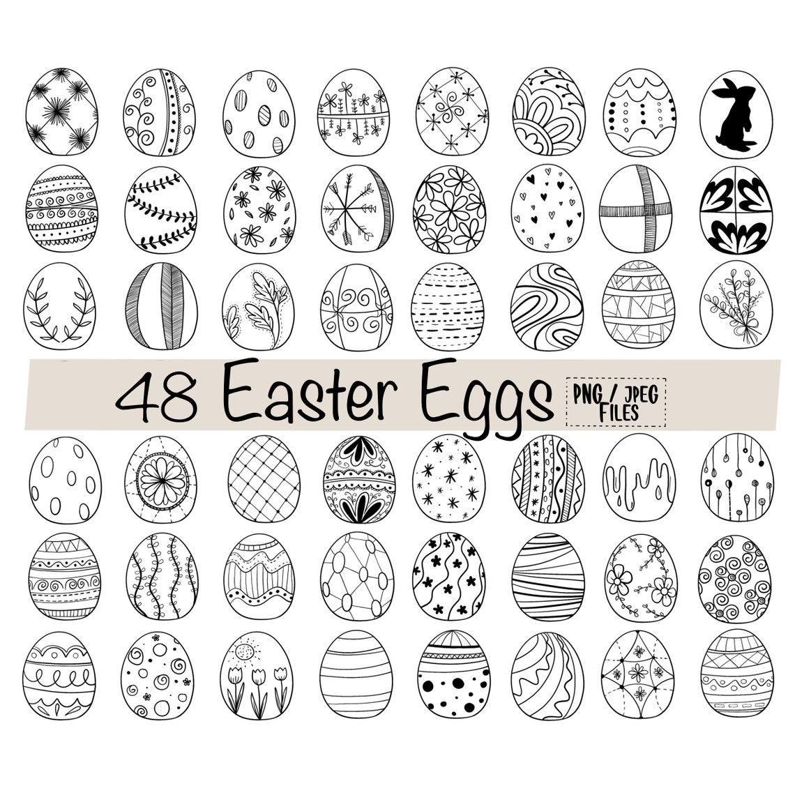 Easter Eggs Hand Draw Clipart /doodle /black and White Easter Eggs ...
