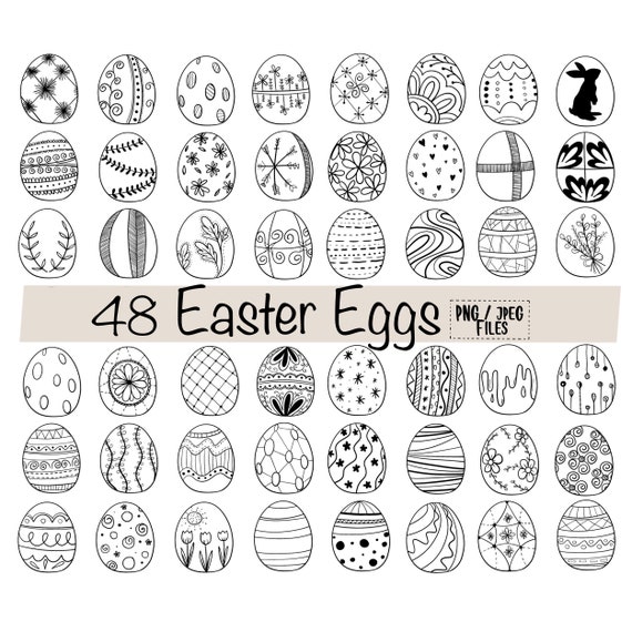 Easter Eggs Hand Draw Clipart /doodle /black and White Easter | Etsy
