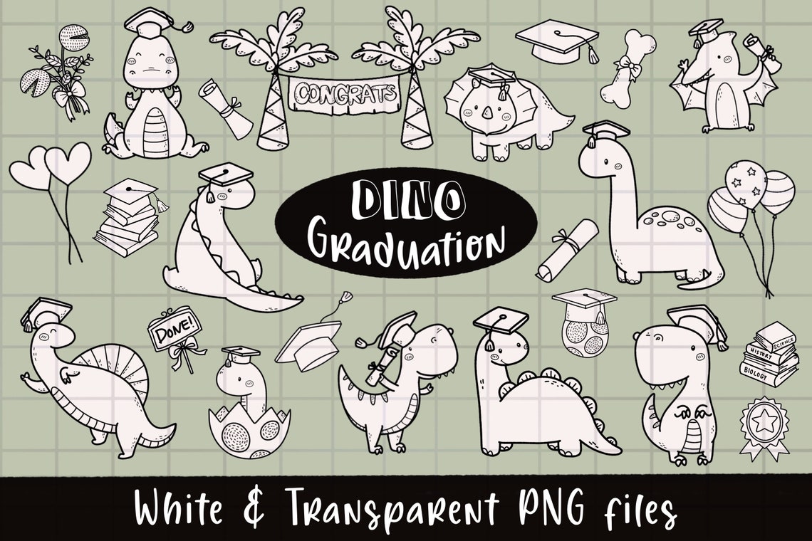 Graduate Dinosaur Clipart, Graduation Clipart, Outline Doodle, PNG ...