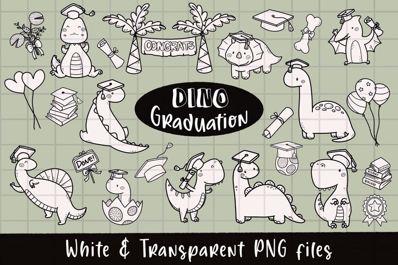 Graduate Dinosaur Clipart, Graduation Clipart, Outline Doodle, PNG ...
