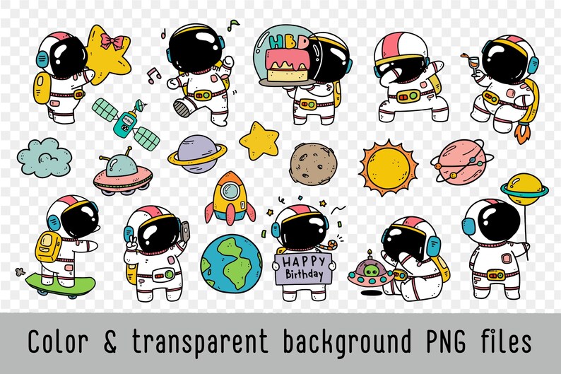 Astronaut Birthday Clipart, Outer Space Clipart, Planet, UFO, Spaceship ...