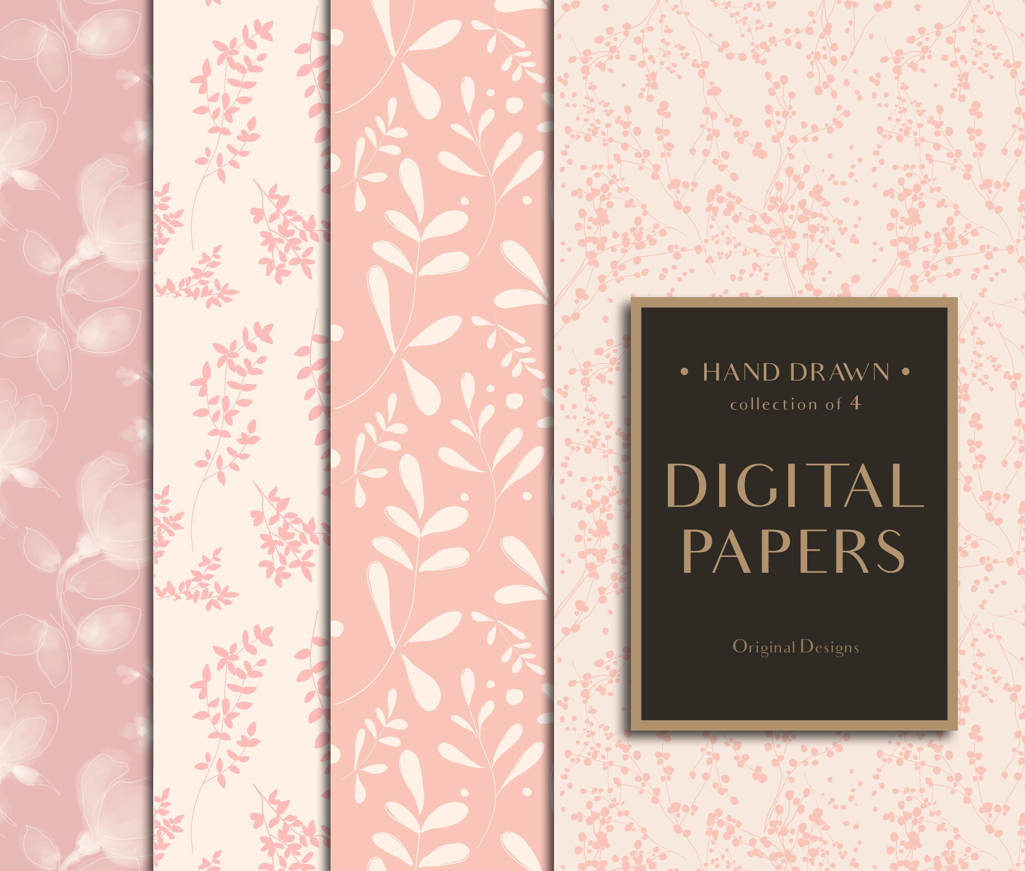 Pink Digital Paper Pack, Blush Pink Papers, Seamless Pattern, Leaf ...