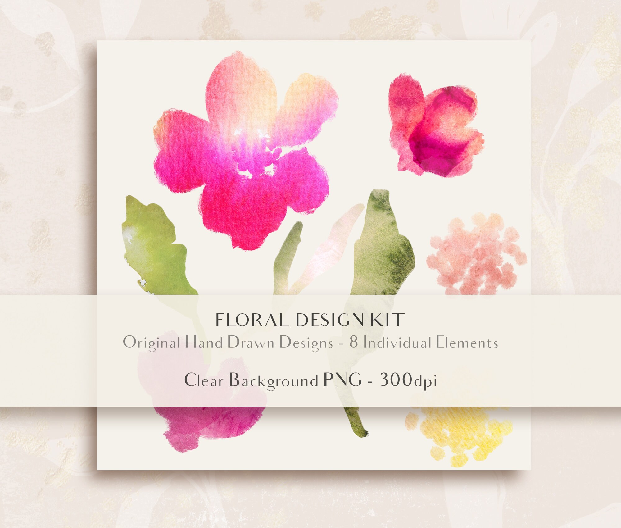 Hand Painted Flowers, Watercolor Clip Art, Pink, Yellow, Green, Floral ...