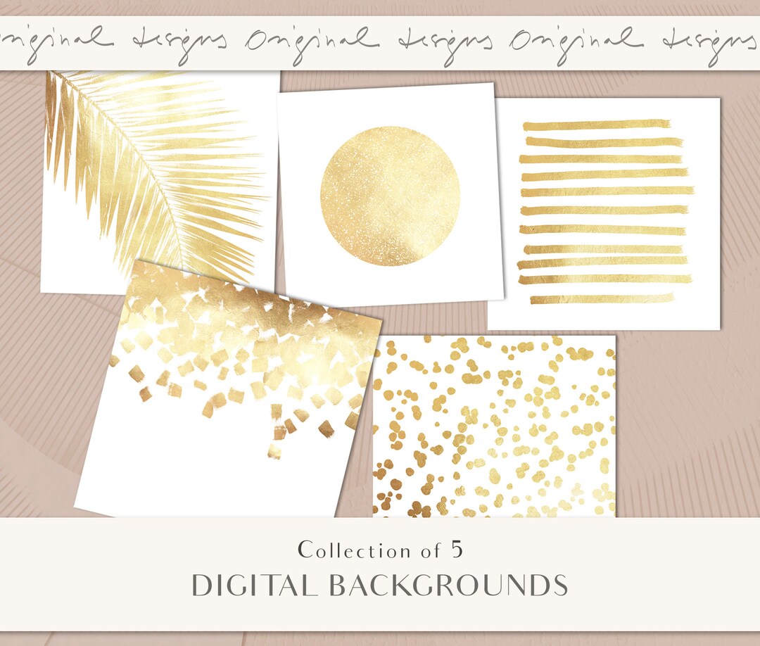 Digital Backgrounds Set, Gold Digital Paper, Luxury Paper, Gold Foil ...