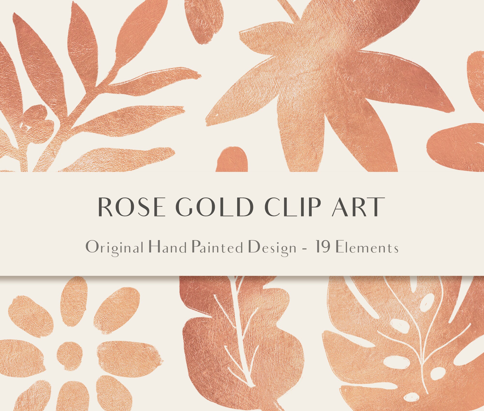 Rose Gold Clipart Leaf Clipart PNG Hand Drawn Floral Design - Etsy