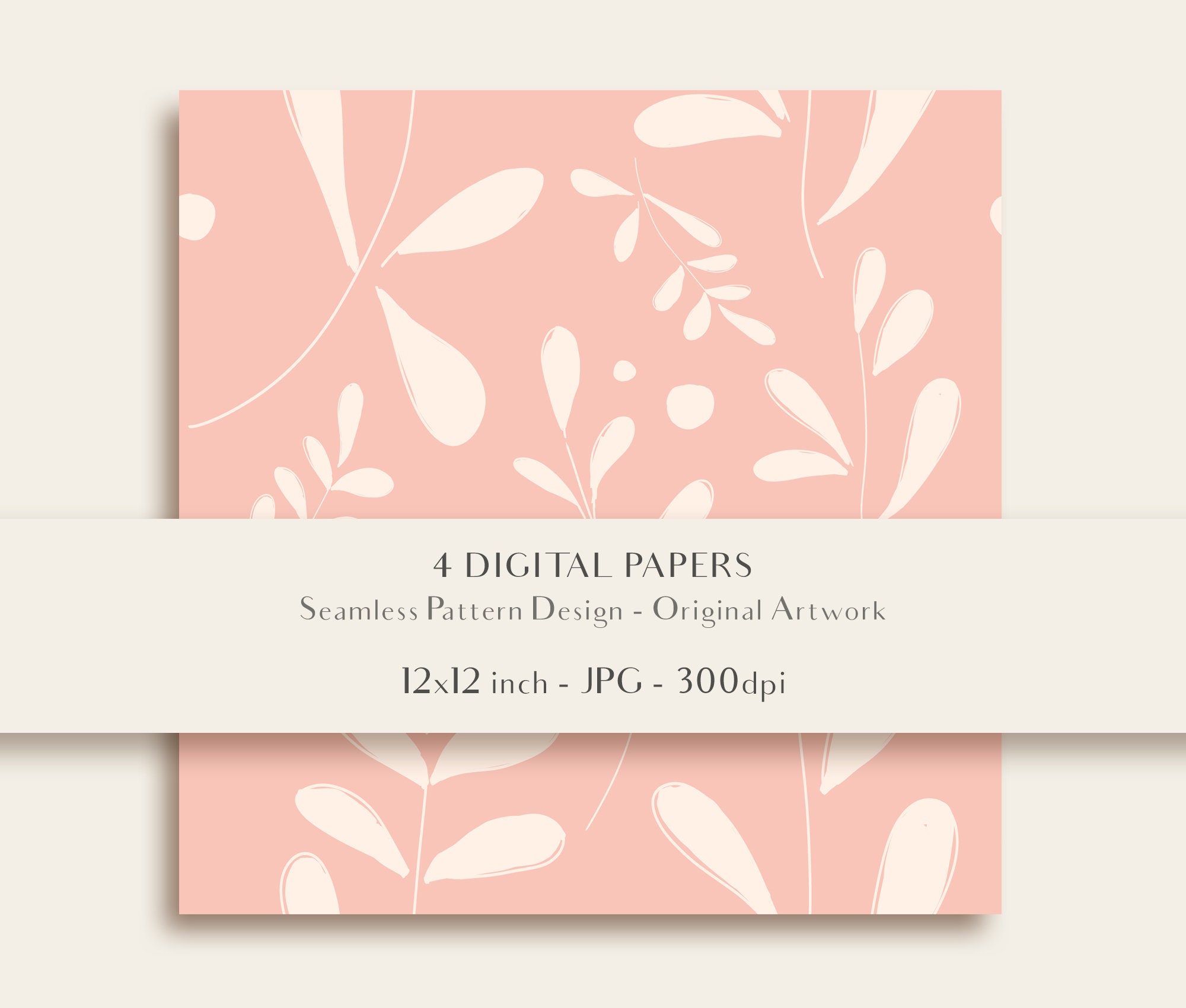 Pink Digital Paper Pack, Blush Pink Papers, Seamless Pattern, Leaf ...