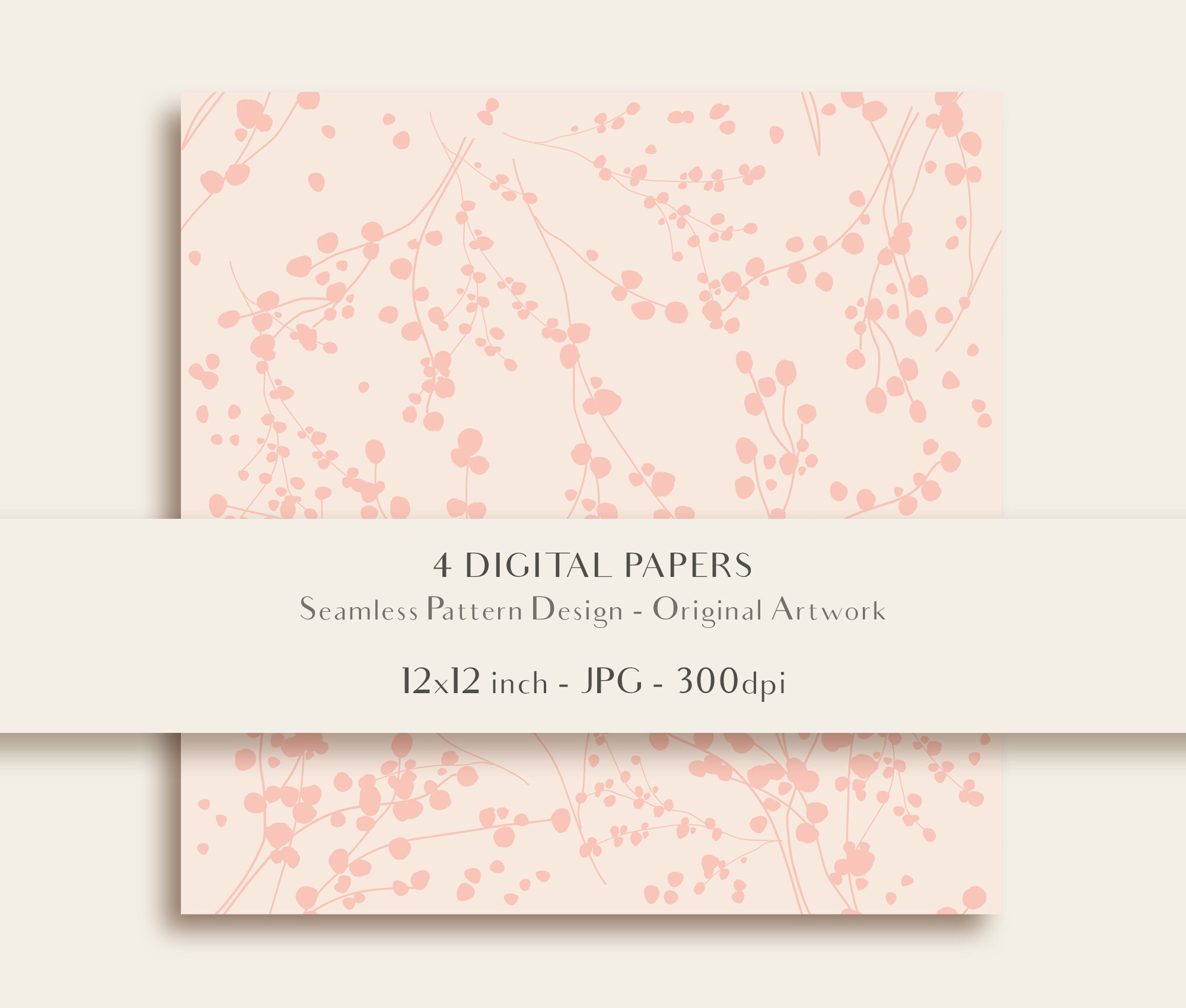 Pink Digital Paper Pack, Blush Pink Papers, Seamless Pattern, Leaf ...