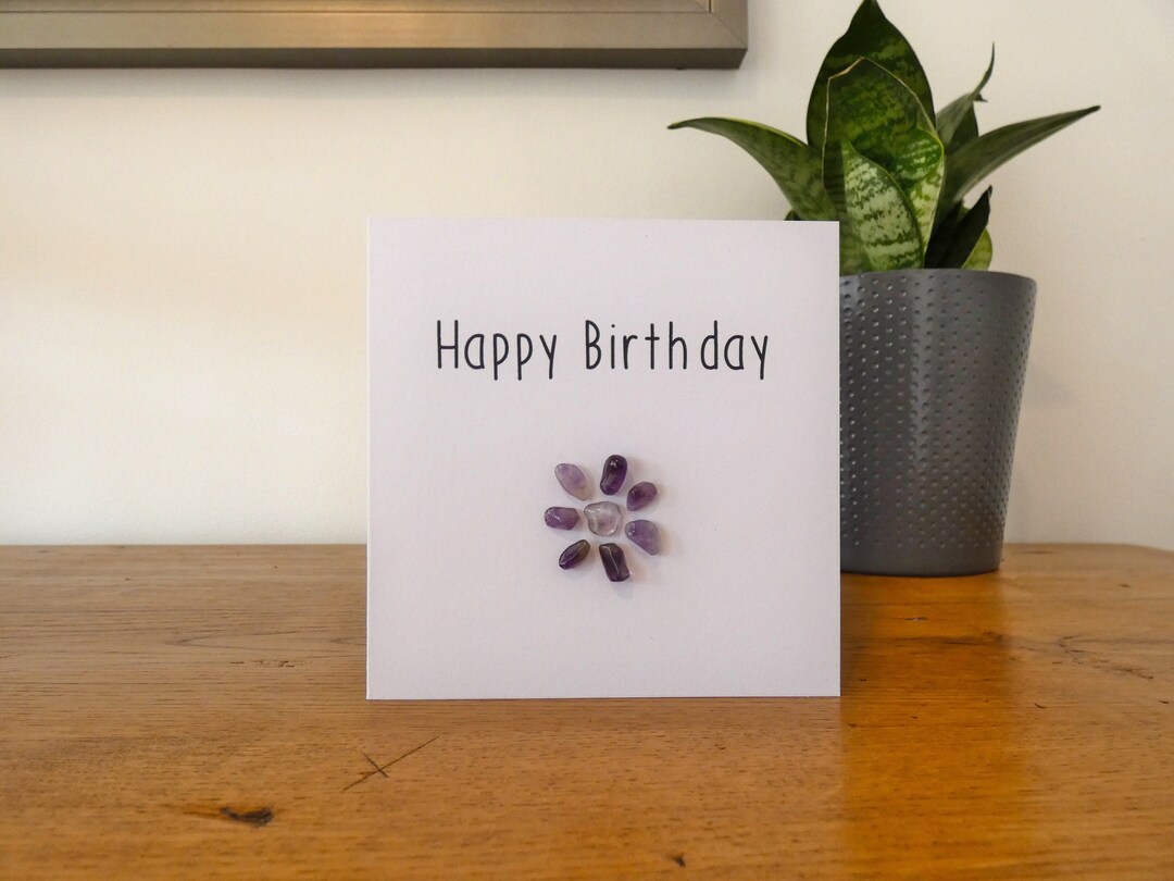 Amethyst Crystal Flower Happy Birthday Card | Handmade Gemstone Card - Etsy
