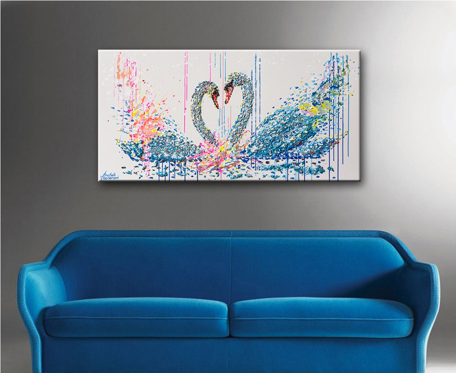 Swan,swan Love 3D Artwork 48,signature 3D Swan Love Painting on Canvas ...