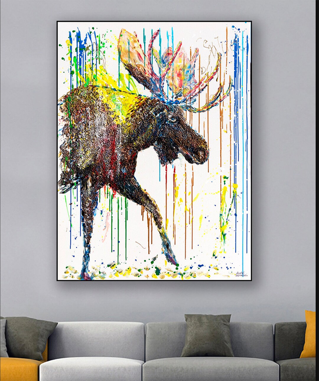 Moose 40'',moose 3D Artwork,painting for Office,signature Large Mixed ...