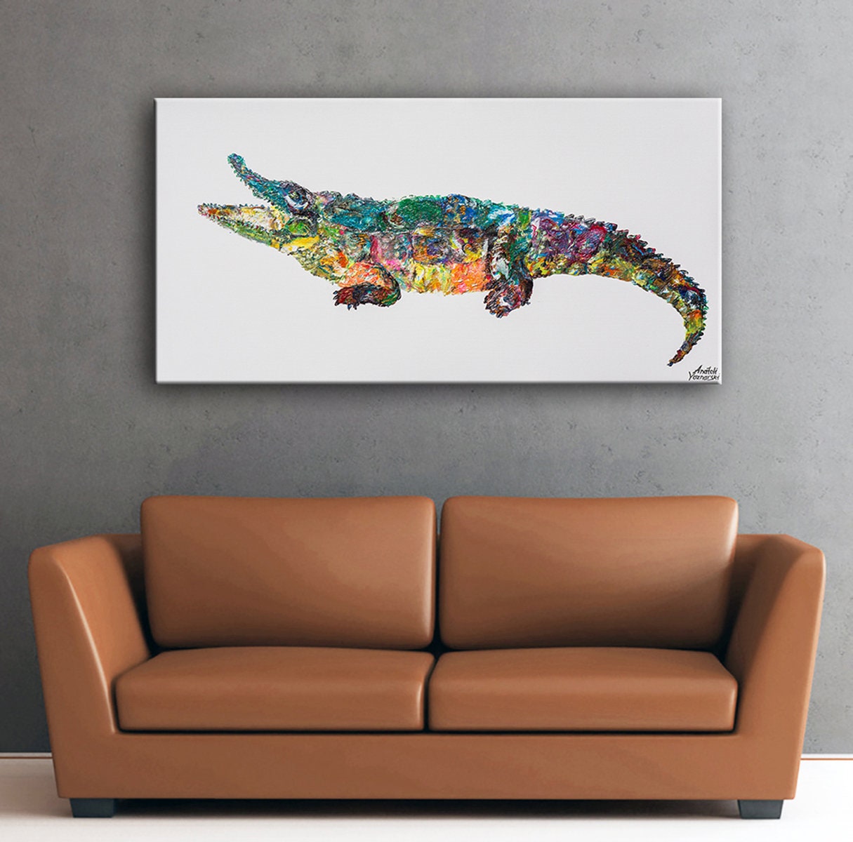 Crocodile 48'',signature Unique Texture Crocodile Painting ,amassing ...