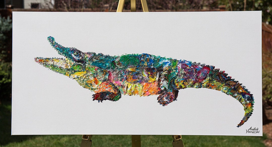 Crocodile 48'',signature Unique Texture Crocodile Painting ,amassing ...