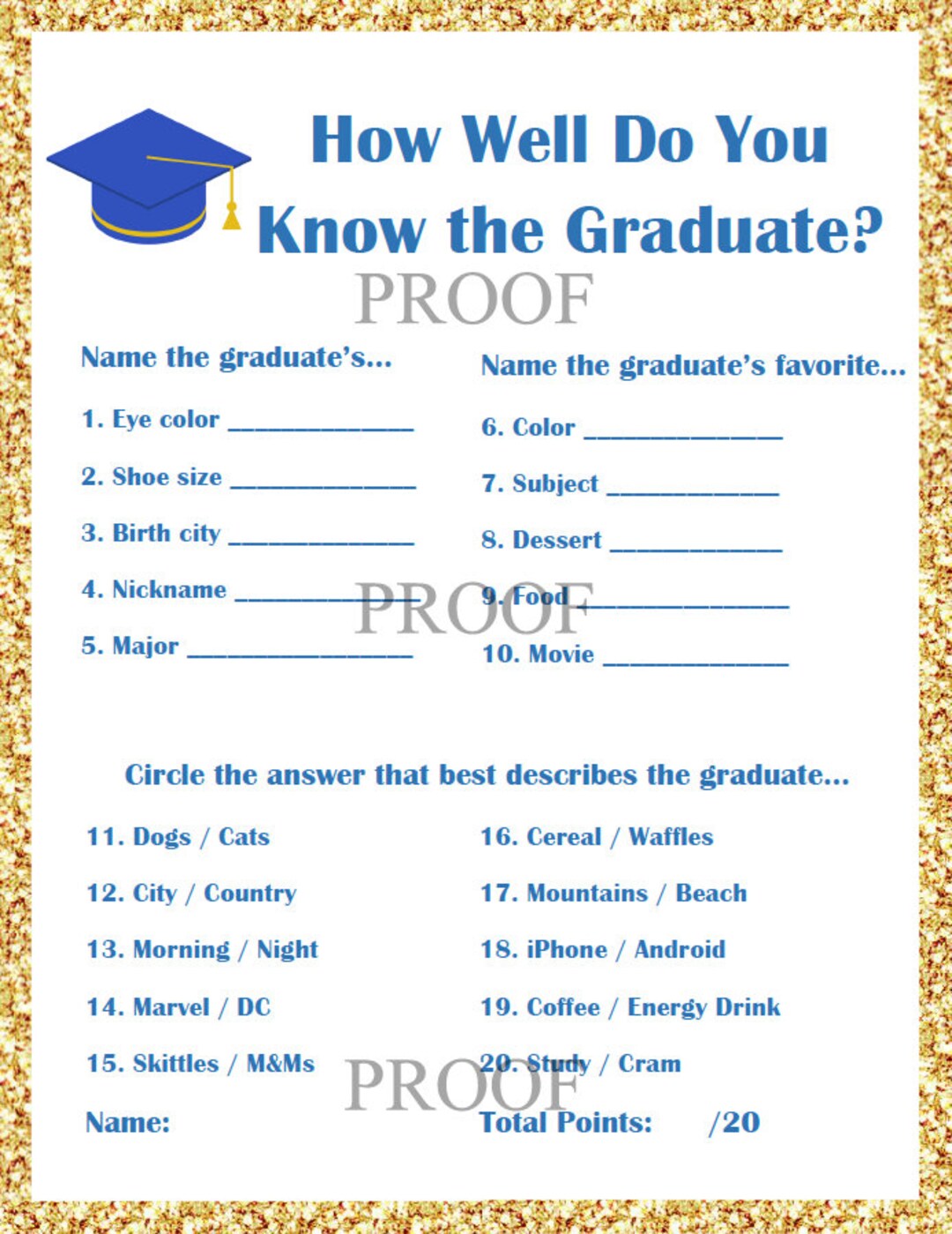 Graduation Party Printable Game - How Well Do You Know the Graduate? - Etsy