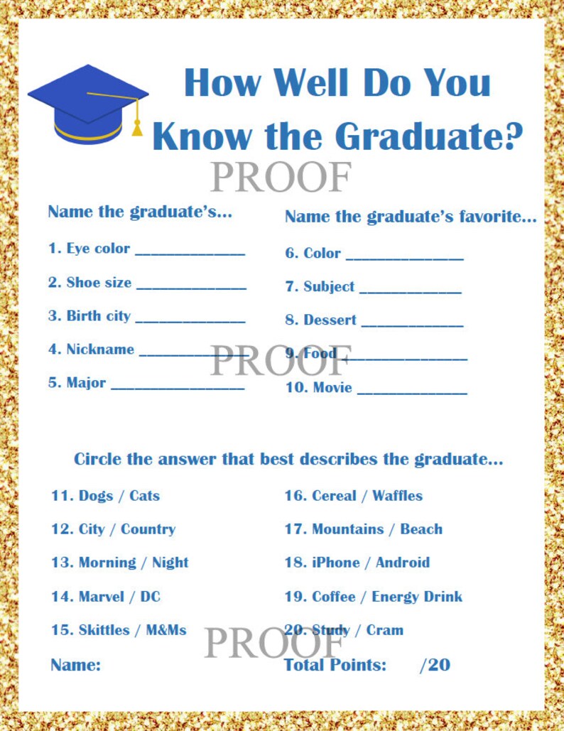 Graduation Party Printable Game - How Well Do You Know the Graduate? - Etsy
