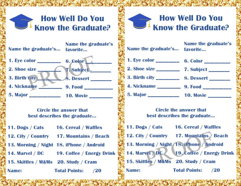Graduation Party Printable Game - How Well Do You Know the Graduate? - Etsy