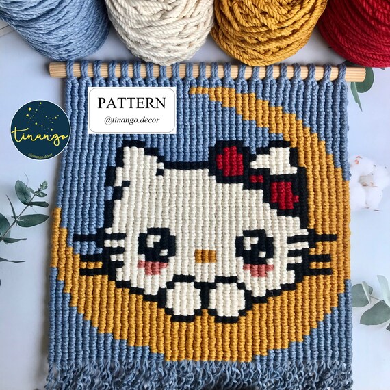 Pattern.cute Kitty Pixel Macrame Pattern. Modern Home Decor - Etsy