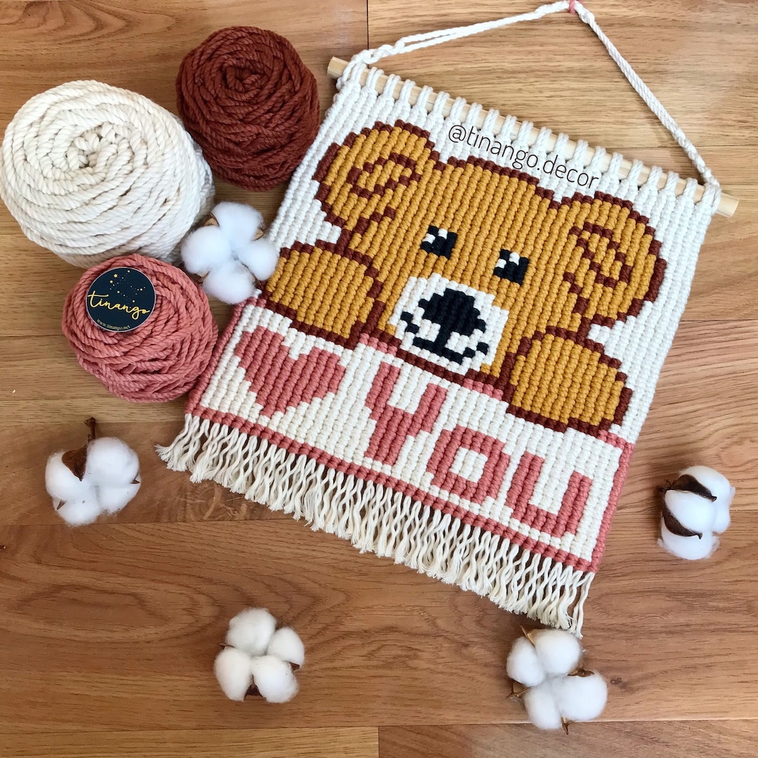 Cute Bear Macrame Wall Hangings/macrame Wall Hangings Pixel Art/ Cute ...