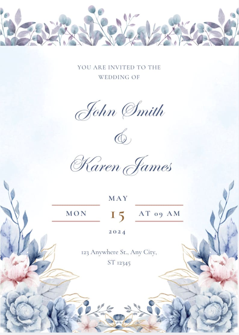 Blue Floral Wedding Invitation - Etsy