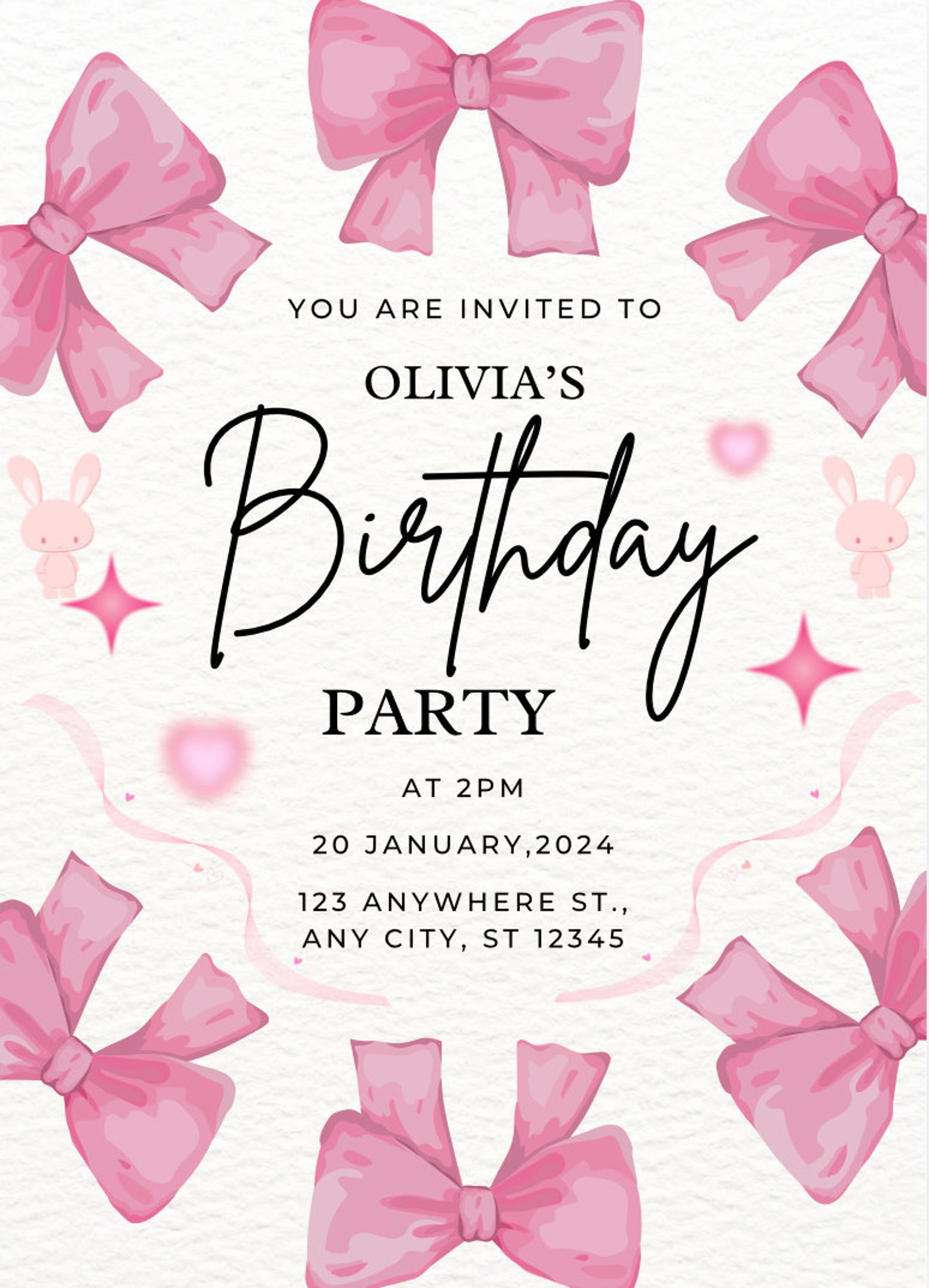 Super Cute Pink Digital Birthday Invitation - Etsy
