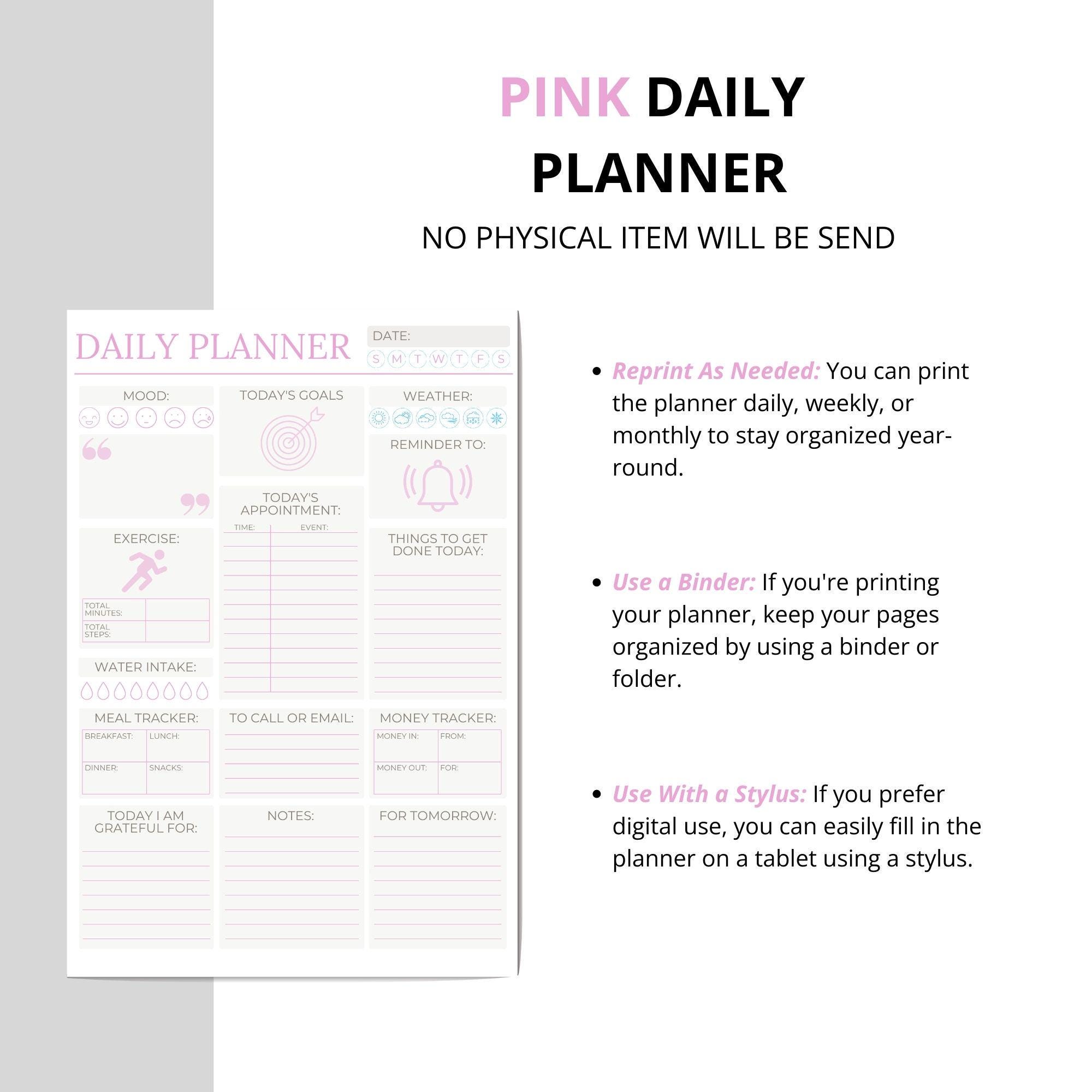 Canva Editable Daily Planner Template | Pink Minimalist Planner ...