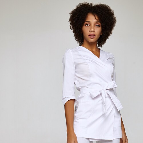 White Esthetician Wrap Uniform Women Nurse Scrub Uniform for - Etsy