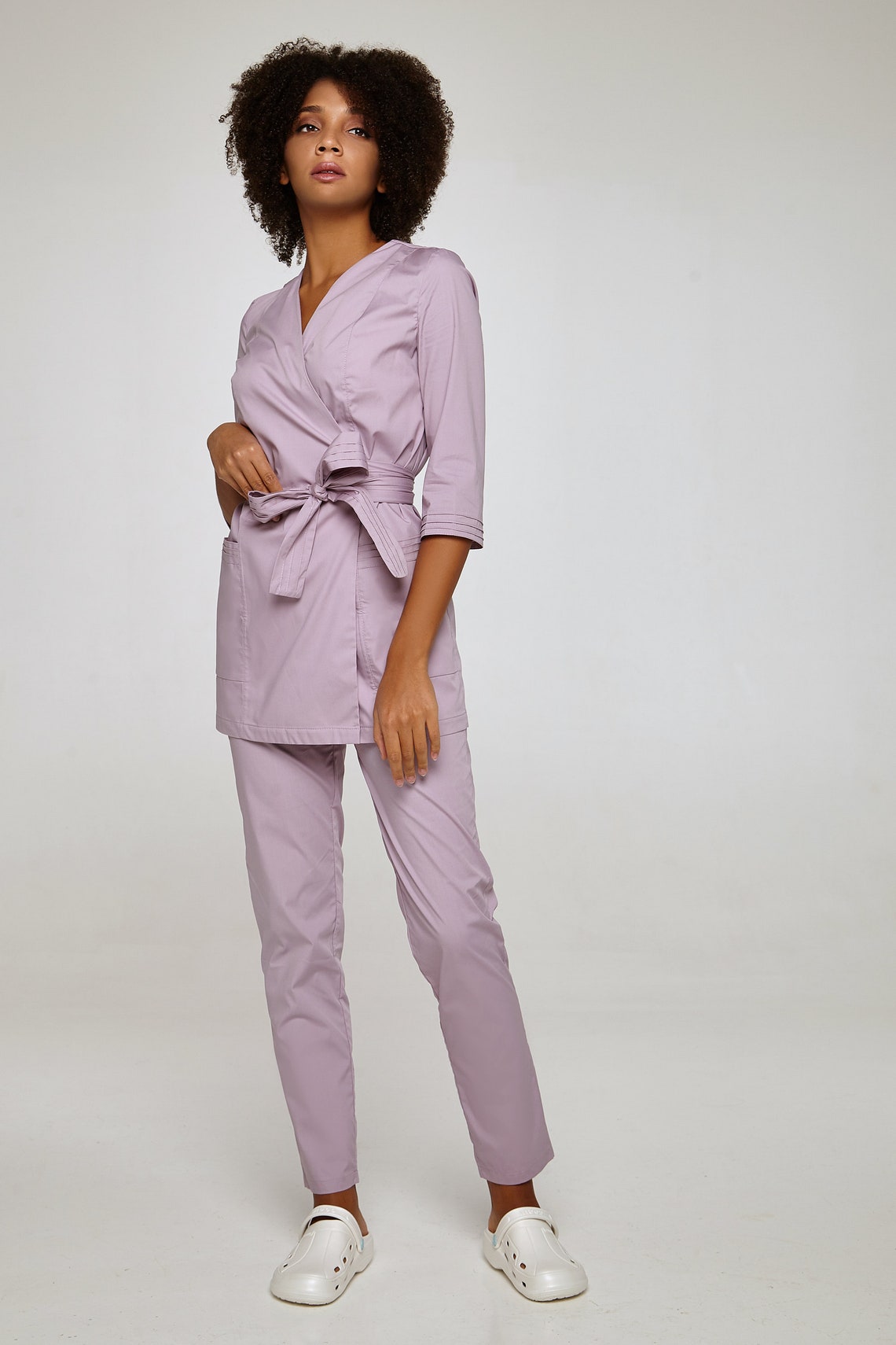 White Esthetician Wrap Uniform Women Nurse Scrub Uniform for Women ...