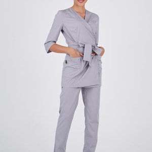 White Esthetician Wrap Uniform Women Nurse Scrub Uniform for Women ...